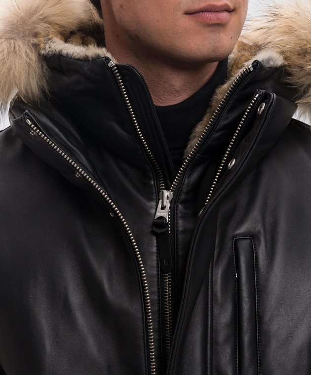 Mackage - Black leather down jacket with raccoon fur and logo GLENF ...