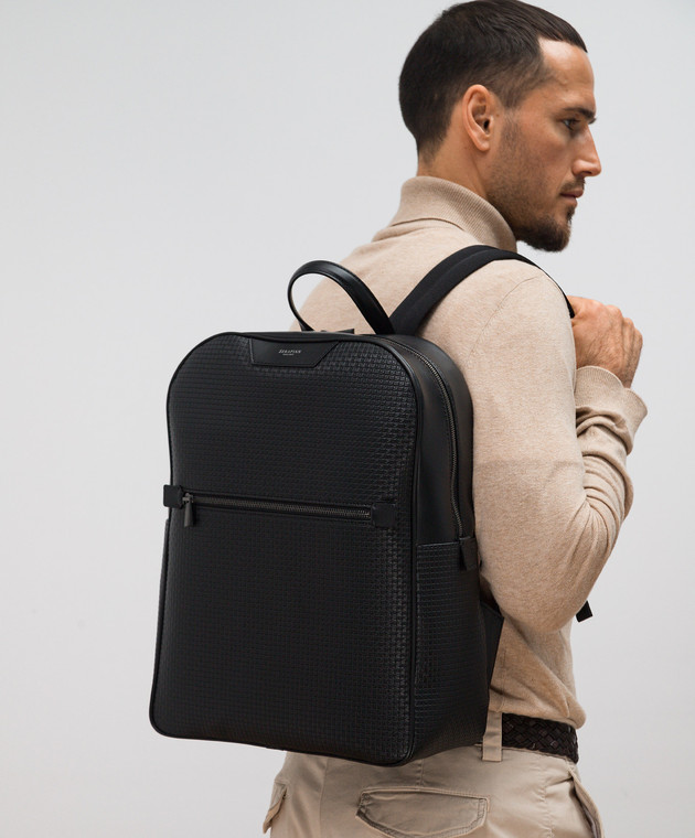 Serapian - Black leather backpack with logo SRSTSMLL700631DCG2 - shop ...