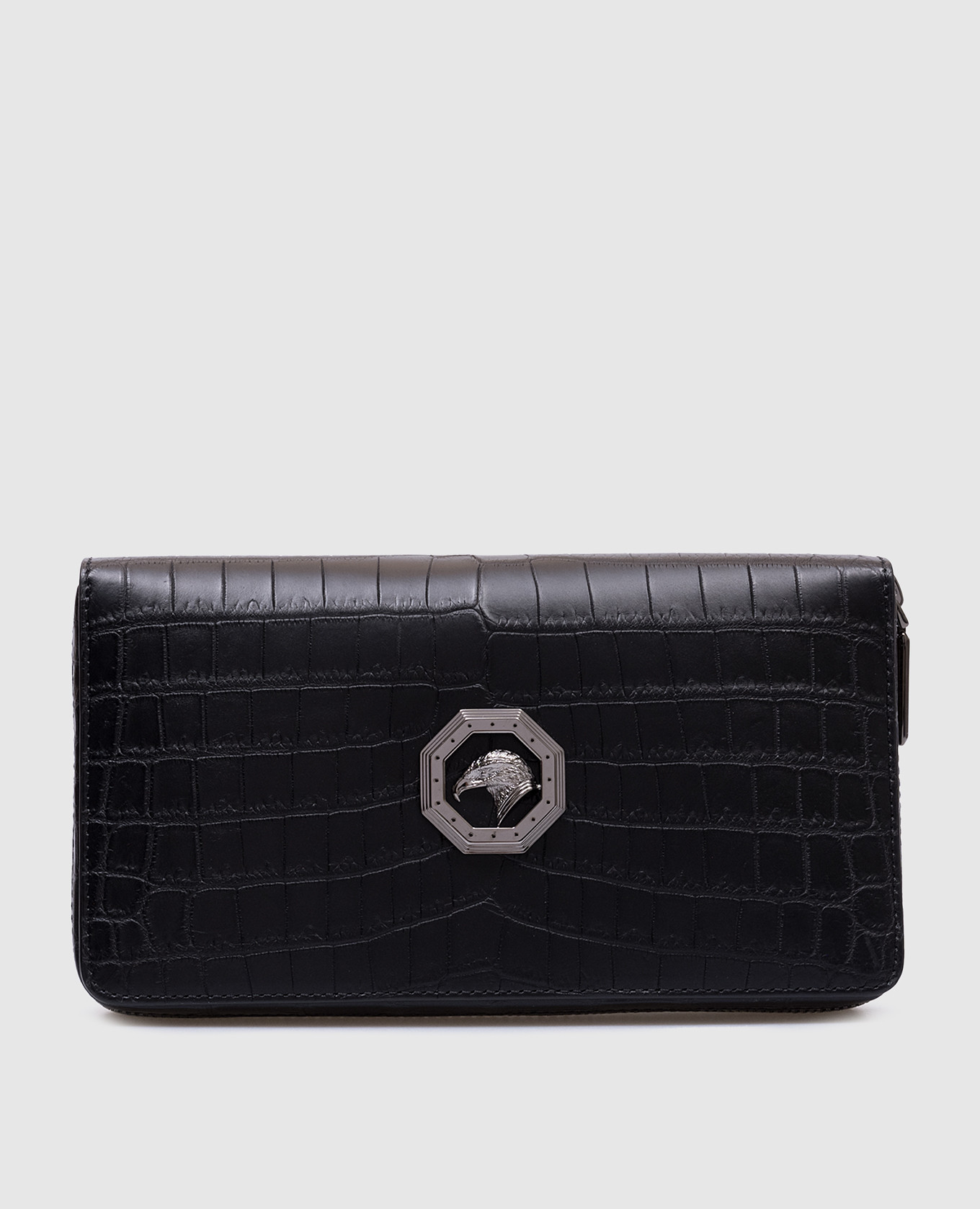 Stefano Ricci - Black crocodile wallet with black Octagon logo ...