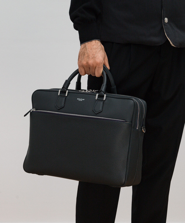 Serapian - Blue leather briefcase with logo SRCCHMLL626140Y021 - shop ...