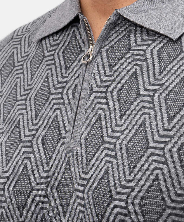 Stefano Ricci - Gray wool, silk and cashmere polo shirt with a pattern ...