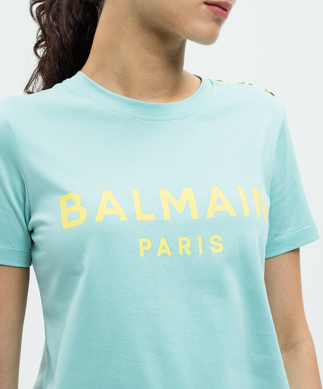 Balmain - Green t-shirt with logo print BF1EF005BB02 - shop with ...