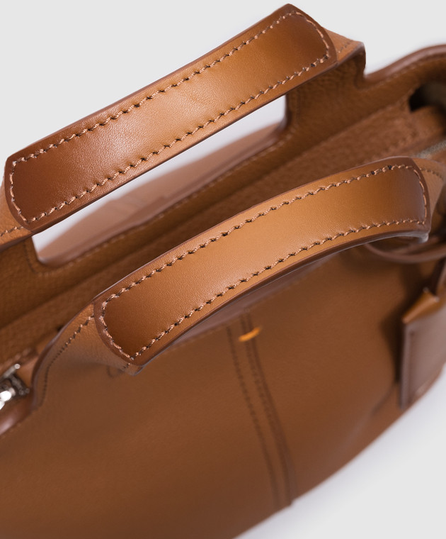 Santoni - Logo embossed brown leather tote bag with metallic mirror ...
