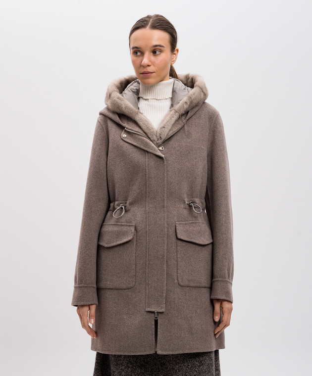 Be Florence - Beige cashmere and wool coat with detachable mink fur ...