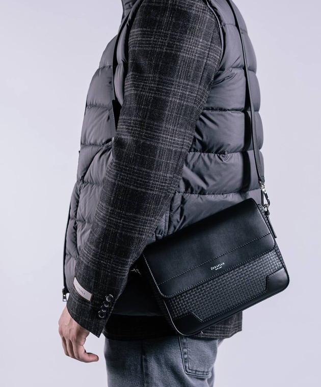 Serapian - Black leather FLAP messenger bag with logo ...