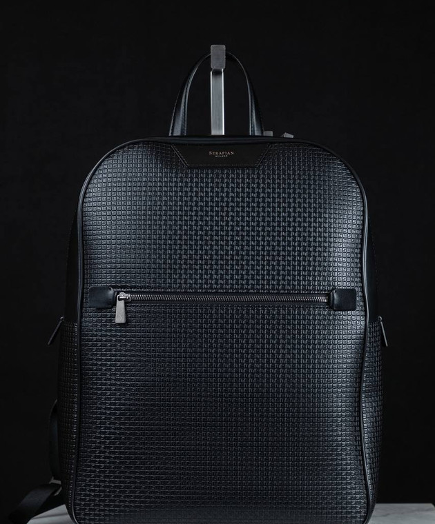 Serapian - Black leather backpack with logo SRSTSMLL700631DCG2 - shop ...