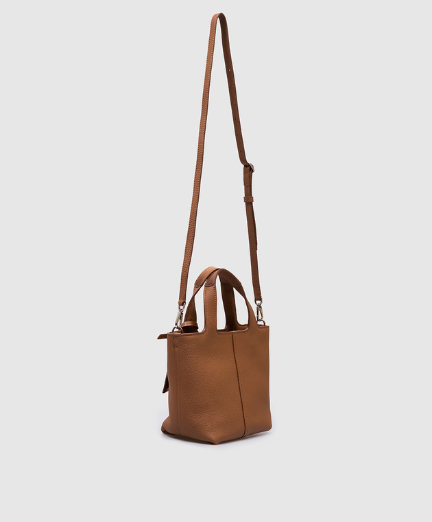 Santoni - Logo embossed brown leather tote bag with metallic mirror ...