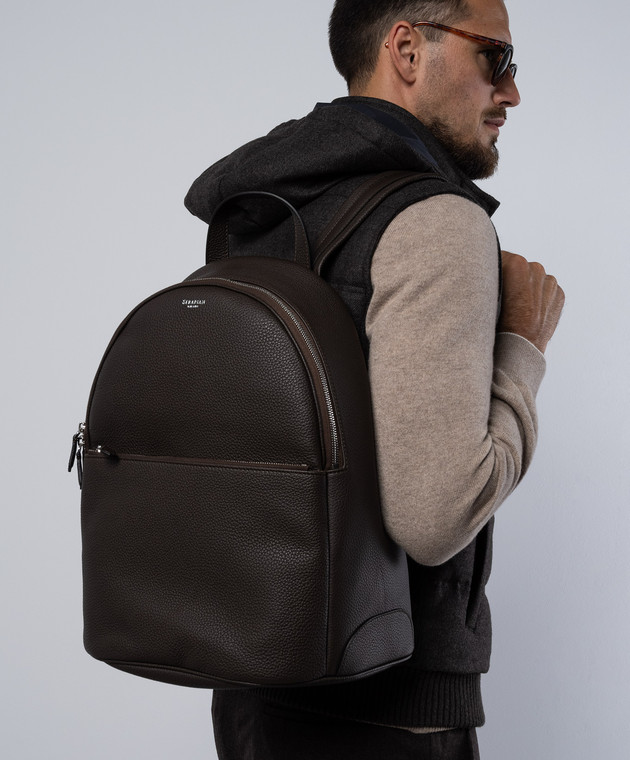 Serapian - Brown leather backpack with logo SRCCHMLL692431Y224 - shop ...