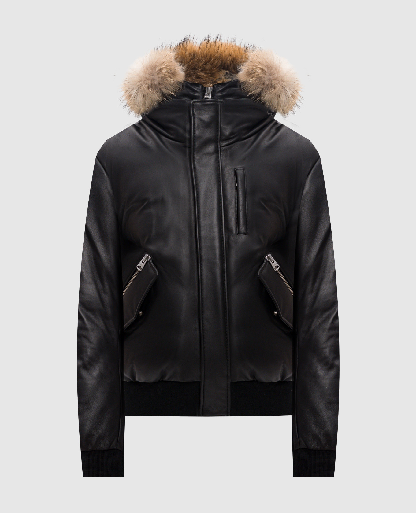 Mackage - Black leather down jacket with raccoon fur and logo GLENF ...