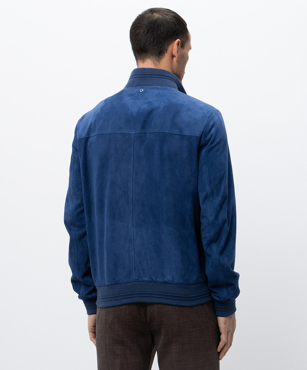 Stefano Ricci - Blue suede jacket with metal logo emblem ...