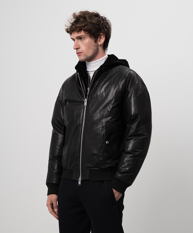 Jacob Lee - Black leather jacket with fur MLJ069AW24GB - shop with ...