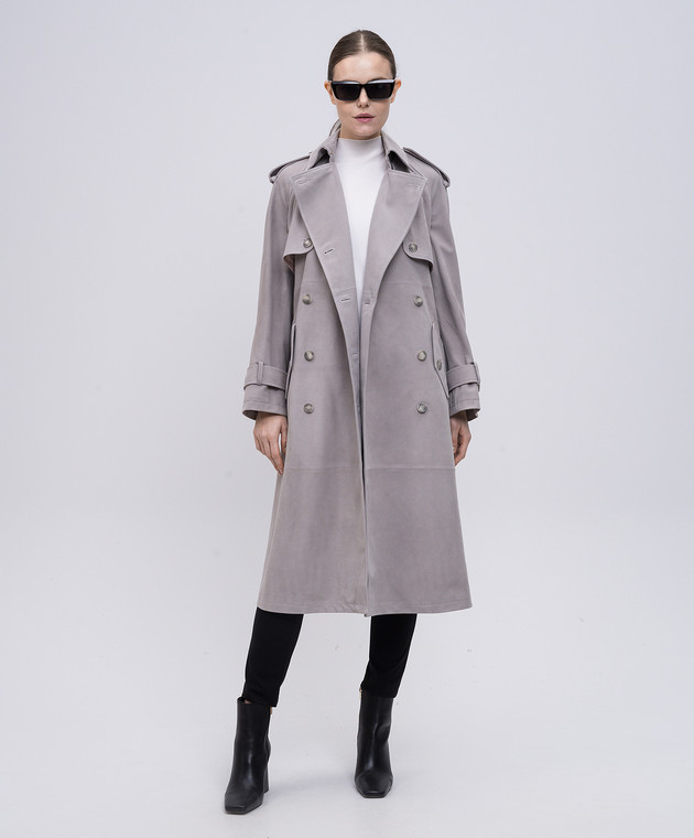 Dondup - Gray suede trench coat DJ664PL0585DXXX - shop with European ...