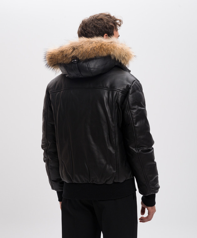 Mackage - Black leather down jacket with raccoon fur and logo GLENF ...
