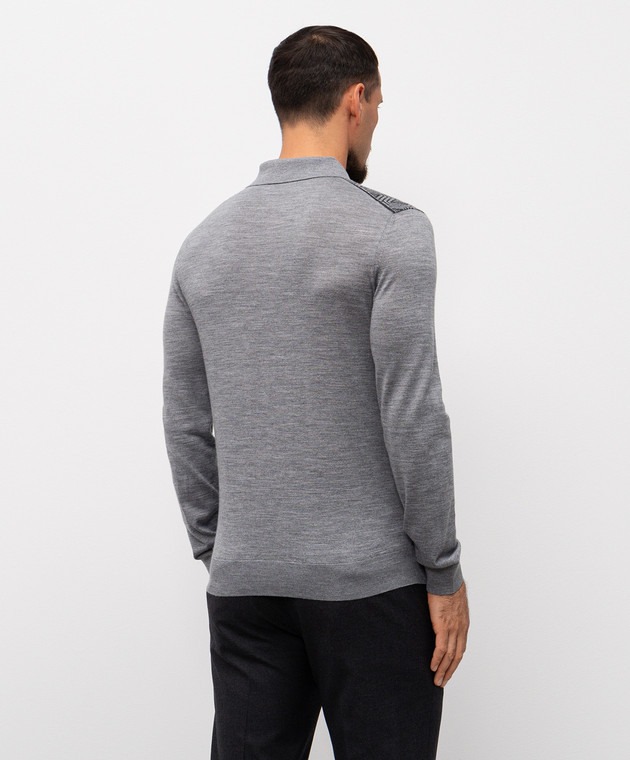 Stefano Ricci - Gray wool, silk and cashmere polo shirt with a pattern ...