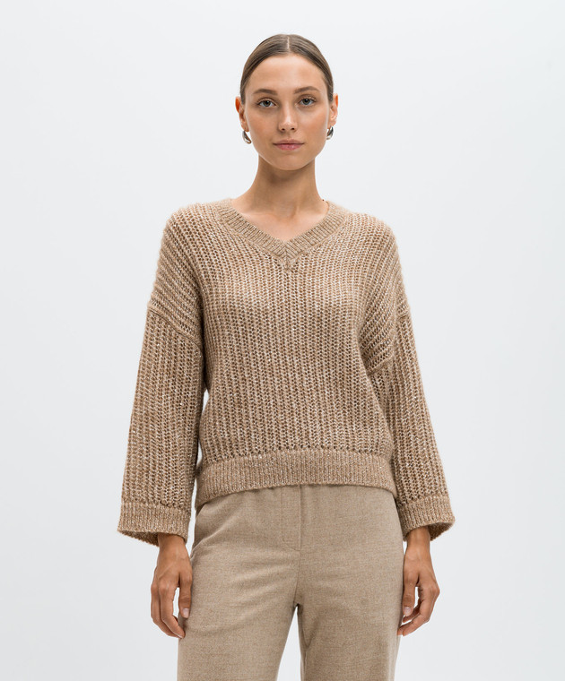 Peserico - Brown wool sweater with sequins A99562F05C9240 - shop with ...