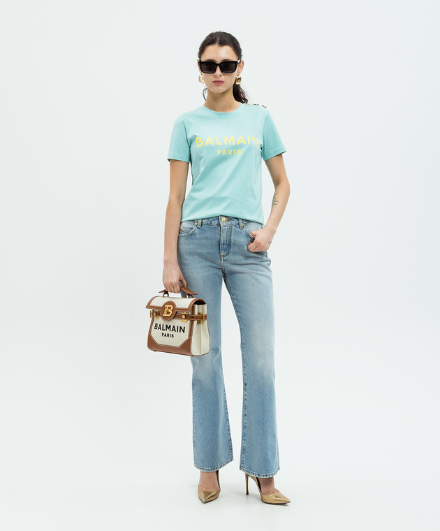 Balmain - Green t-shirt with logo print BF1EF005BB02 - shop with ...