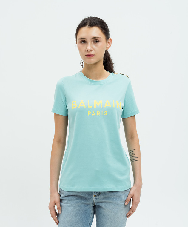 Balmain - Green t-shirt with logo print BF1EF005BB02 - shop with ...