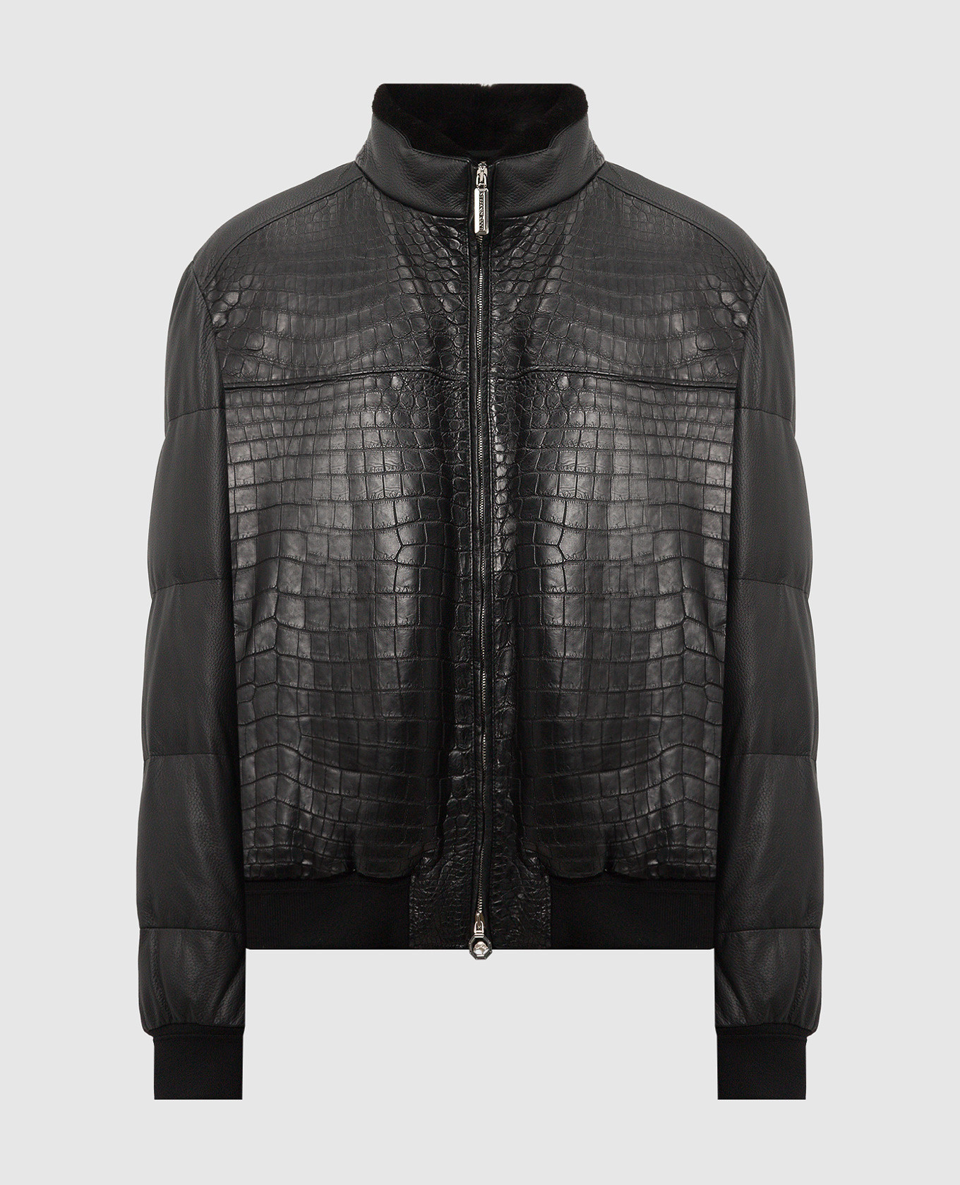 Stefano Ricci - Black down jacket made of deer and crocodile leather ...
