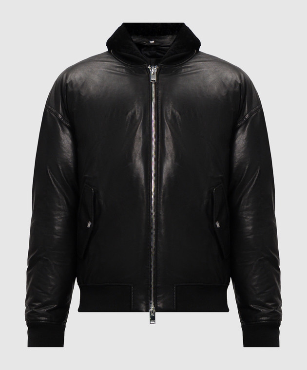 Jacob Lee - Black leather jacket with fur MLJ069AW24GB - shop with ...