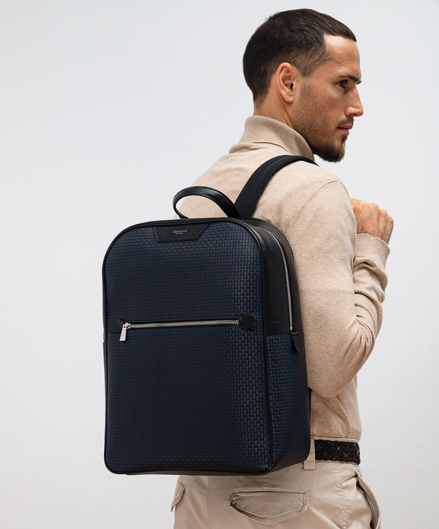 Serapian - Blue leather backpack with logo SRSTSMLL700631DC20 - shop ...
