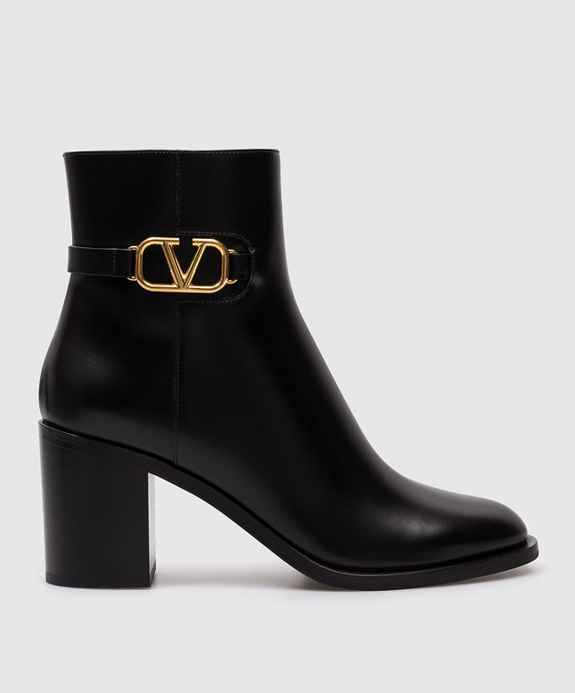 Valentino - Black leather ankle boots with VLogo Signature logo ...