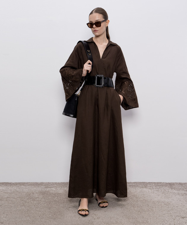 Max Mara - Brown STRANO linen maxi dress STRANO - shop with Czech ...