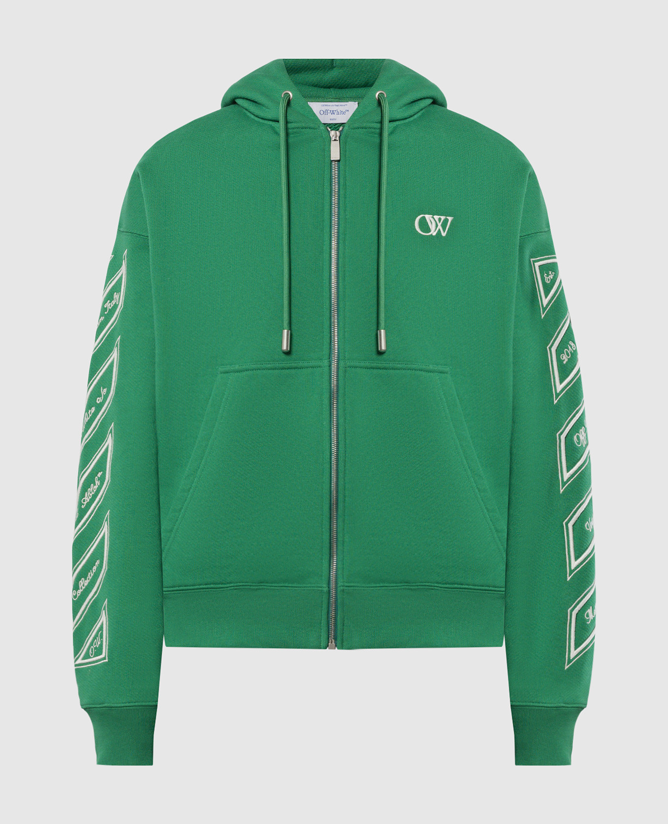 Off-White - Green Versity sports jacket with logo embroidery ...